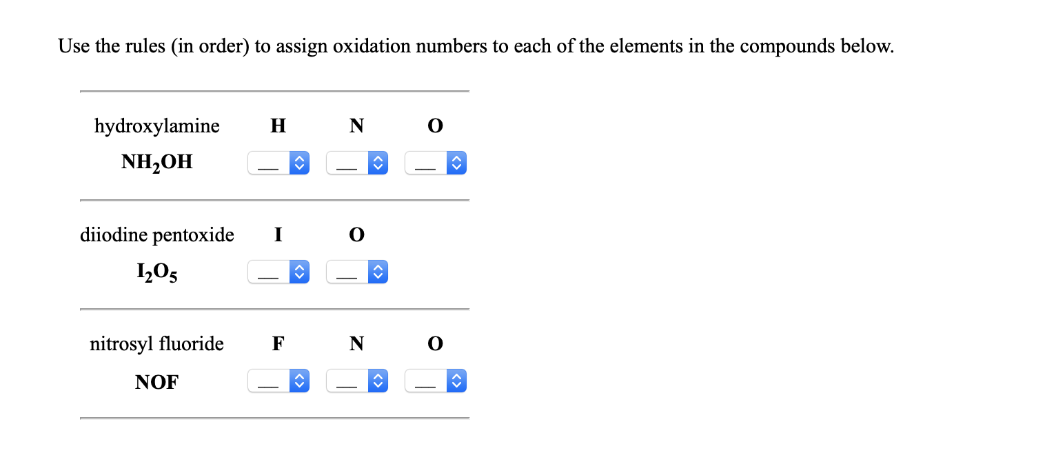 Solved Use the rules (in order) to assign oxidation numbers | Chegg.com