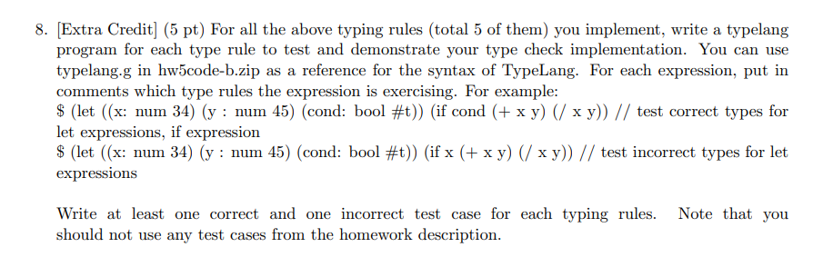 8. Extra Credit] (5 pt) For all the above typing | Chegg.com
