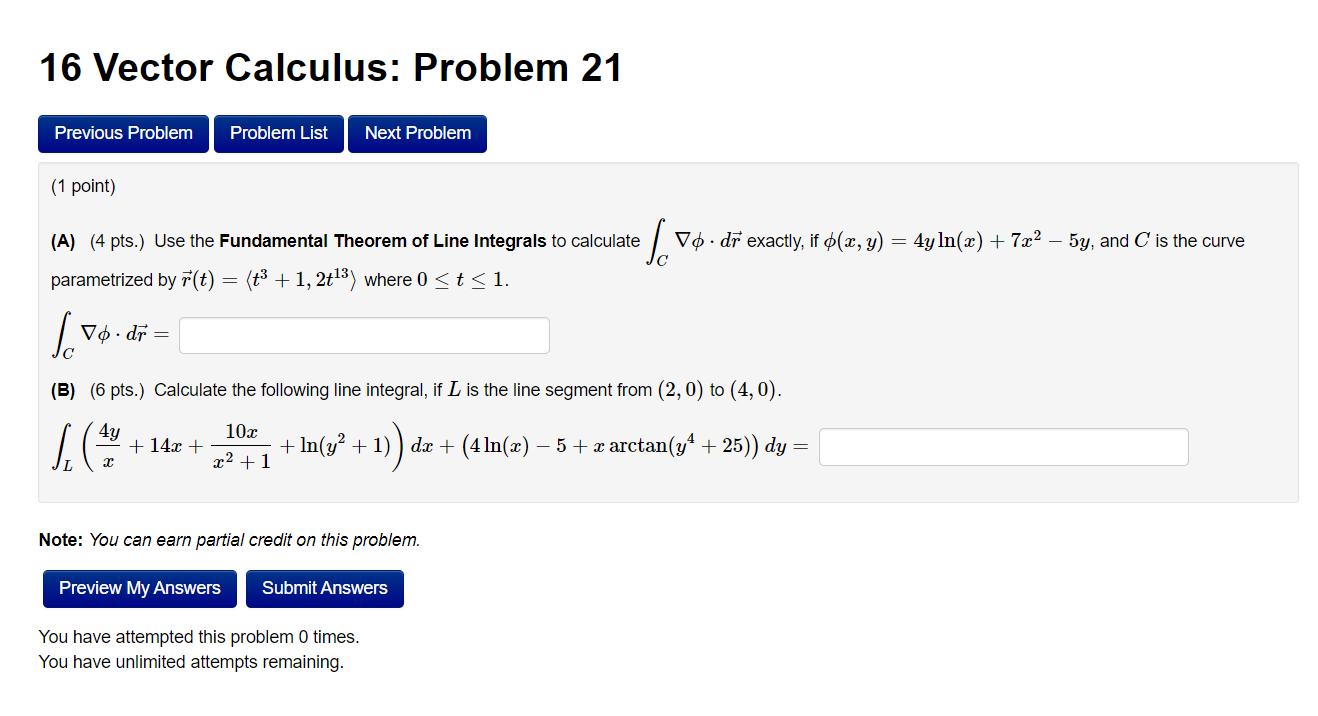 Solved 16 Vector Calculus: Problem 21 Previous Problem | Chegg.com