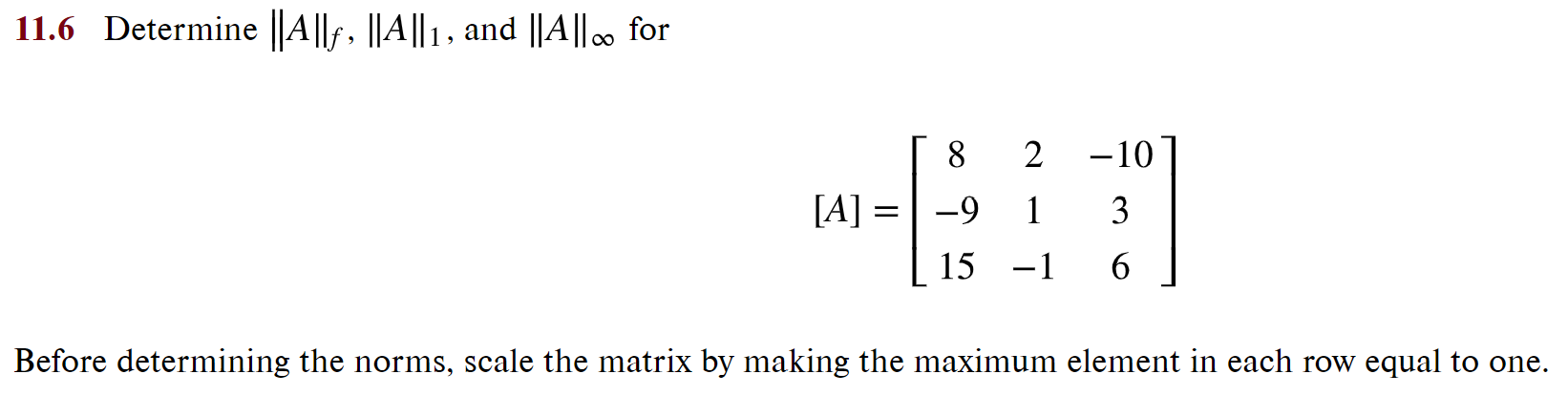 Solved 11.6 Determine ∥A∥f,∥A∥1, and ∥A∥∞ for | Chegg.com