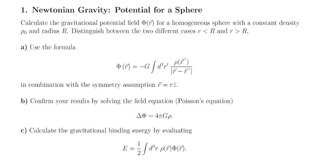 Solved 1. Newtonian Gravity: Potential for a Sphere | Chegg.com