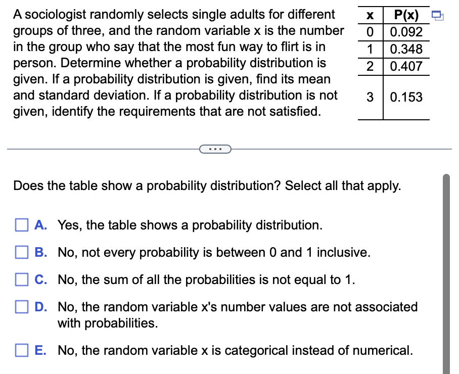 Solved A sociologist randomly selects single adults for | Chegg.com