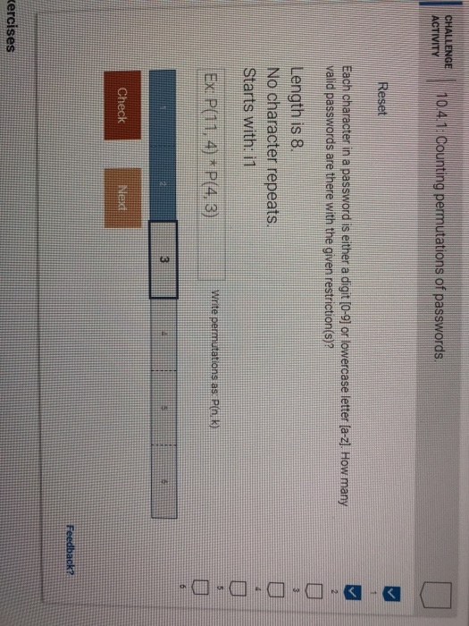 Solved 104.1: Counting permutations of passwords ACTIVITY | Chegg.com