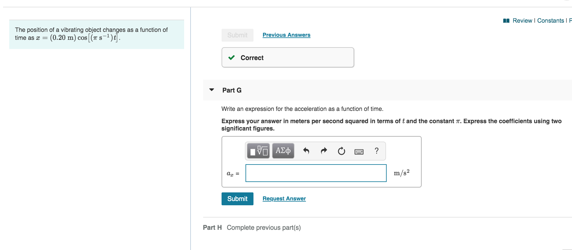 Solved M Review | Constants IF The position of a vibrating | Chegg.com