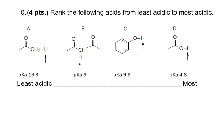 Solved 10.(4 pts.) Rank the following acids from least | Chegg.com