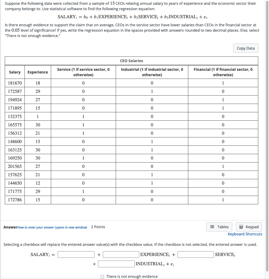 Solved SALARY i=b0+b1 EXPERIENCE i+b2 SERVICE i+b3 | Chegg.com