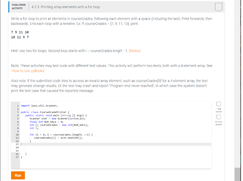 Solved CHALLENGE ACTIVITY 4 2 3 Printing Array Elements Chegg