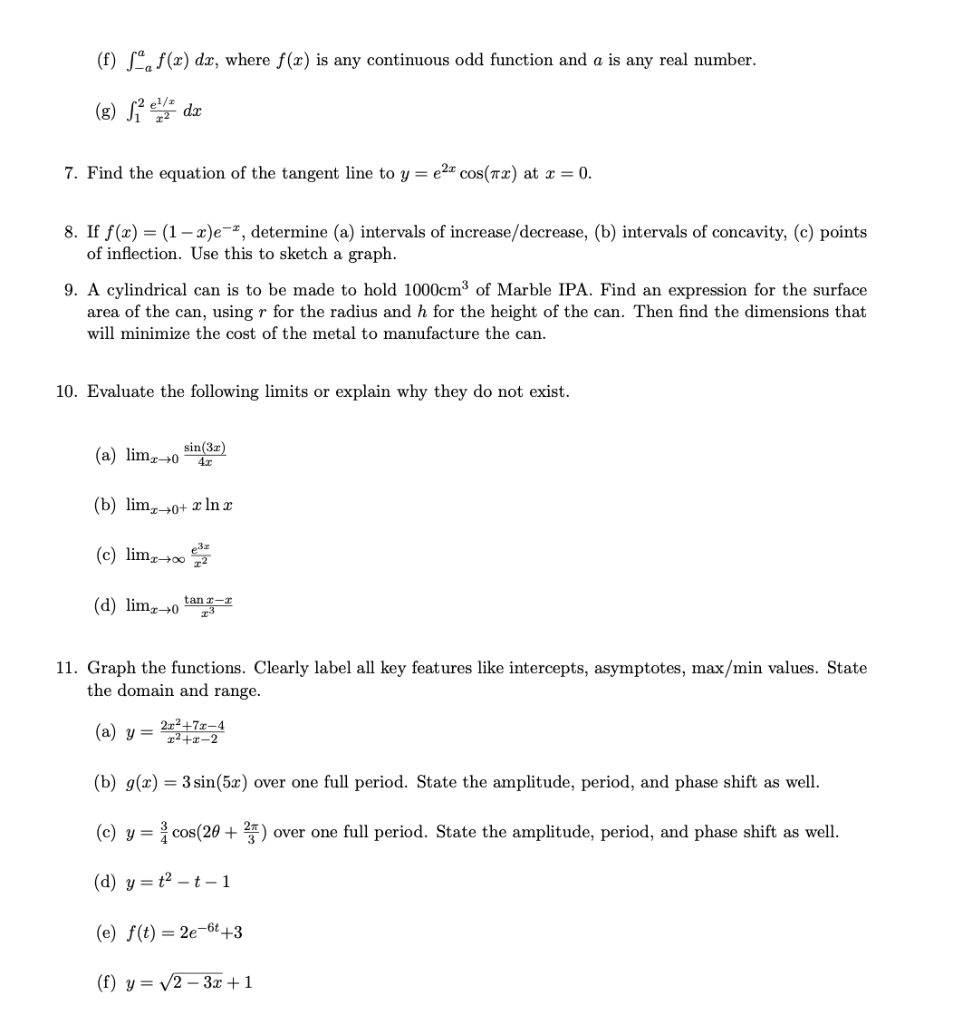 Solved (f) f(x) dx, where f(x) is any continuous odd | Chegg.com
