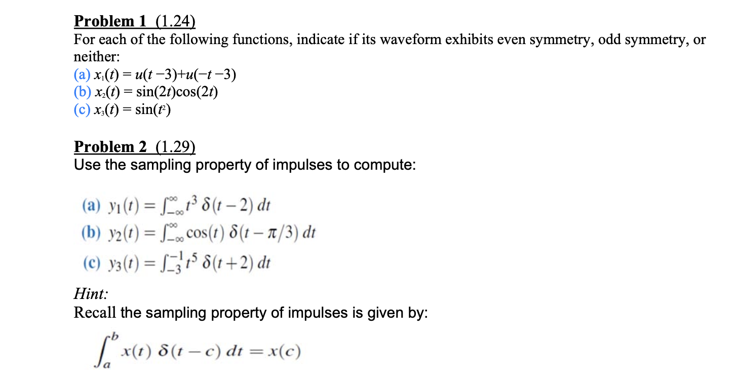 Solved Problem 1 (1.24) For each of the following functions, | Chegg.com