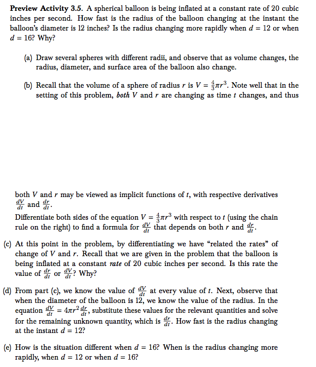 Solved Preview Activity 3.5. A spherical balloon is being | Chegg.com