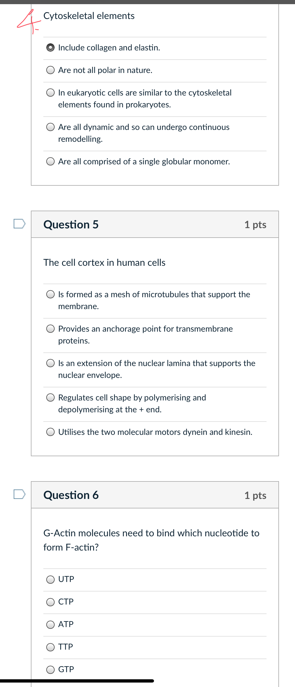 Solved Cytoskeletal elements Include collagen and elastin. | Chegg.com