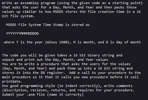 Write an assembley program (using the given code as a | Chegg.com