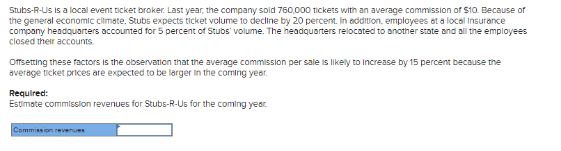 Solved Stubs-R-Us is a local event ticket broker. Last year, | Chegg.com