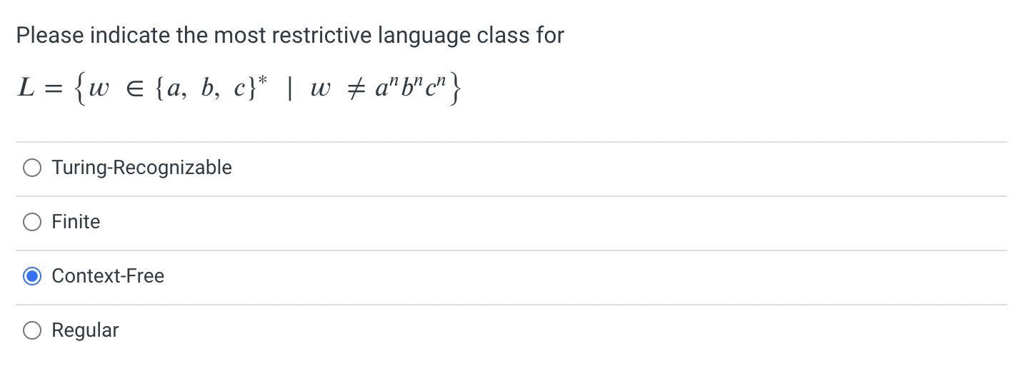 Solved Please indicate the most restrictive language class | Chegg.com