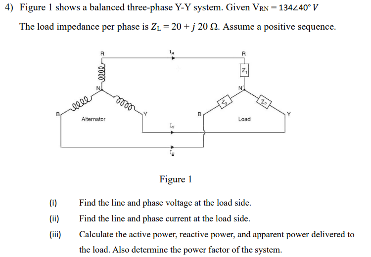 Solved 4) Figure 1 shows a balanced three-phase Y−Y system. | Chegg.com