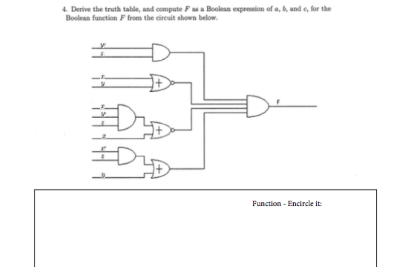 Solved 4. Derive the truth table, and compute F as a Boolean | Chegg.com