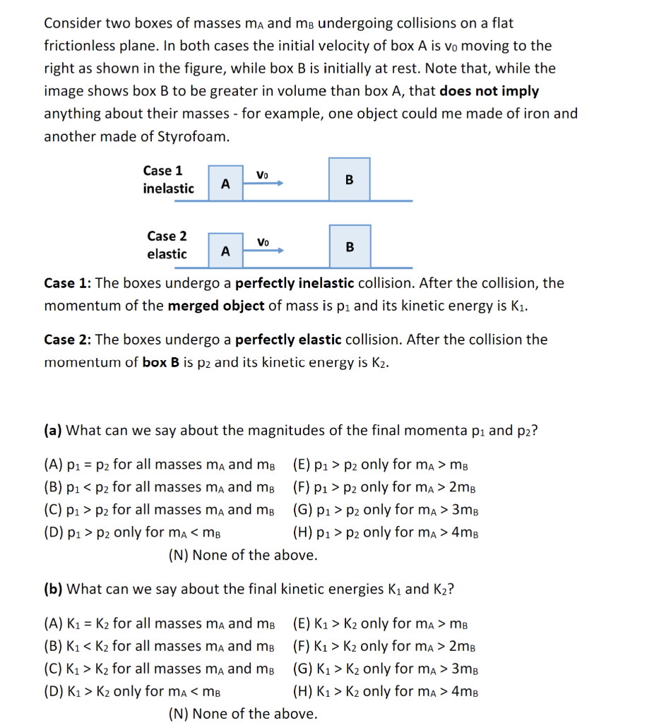 Solved Consider two boxes of masses mA and mB undergoing | Chegg.com