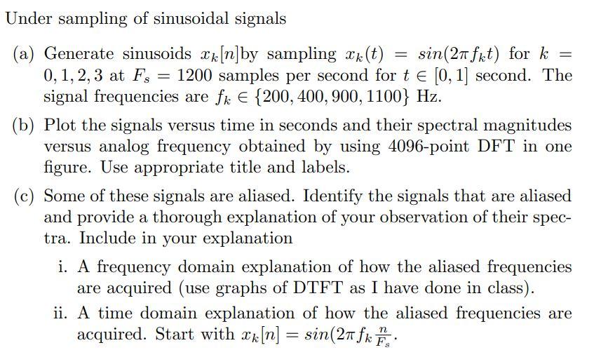 Solved Under sampling of sinusoidal signals (a) Generate | Chegg.com