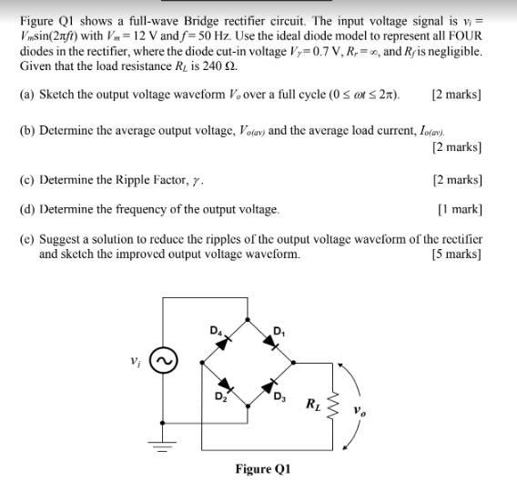 Solved Figure Q1 shows a full-wave Bridge rectifier circuit. | Chegg.com