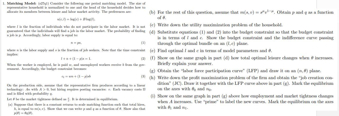 1. Matching Model: (s27q1) Consider the following one | Chegg.com
