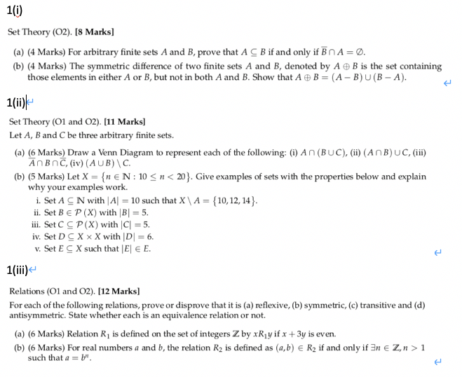 Solved 1(1) Set Theory (O2). [8 Marks) (a) (4 Marks) For | Chegg.com
