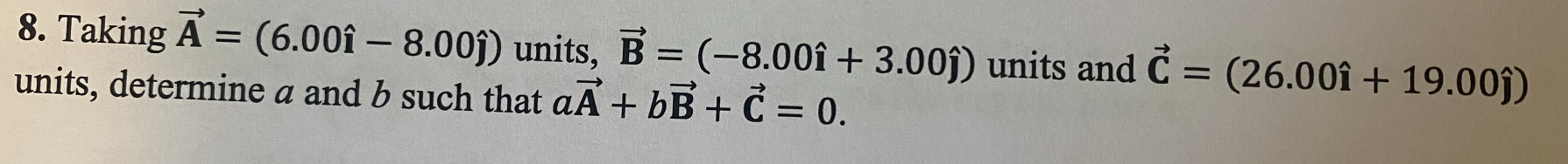 Solved 8. Taking A=(6.00i^−8.00j^) units, B=(−8.00i^+3.00j^) | Chegg.com