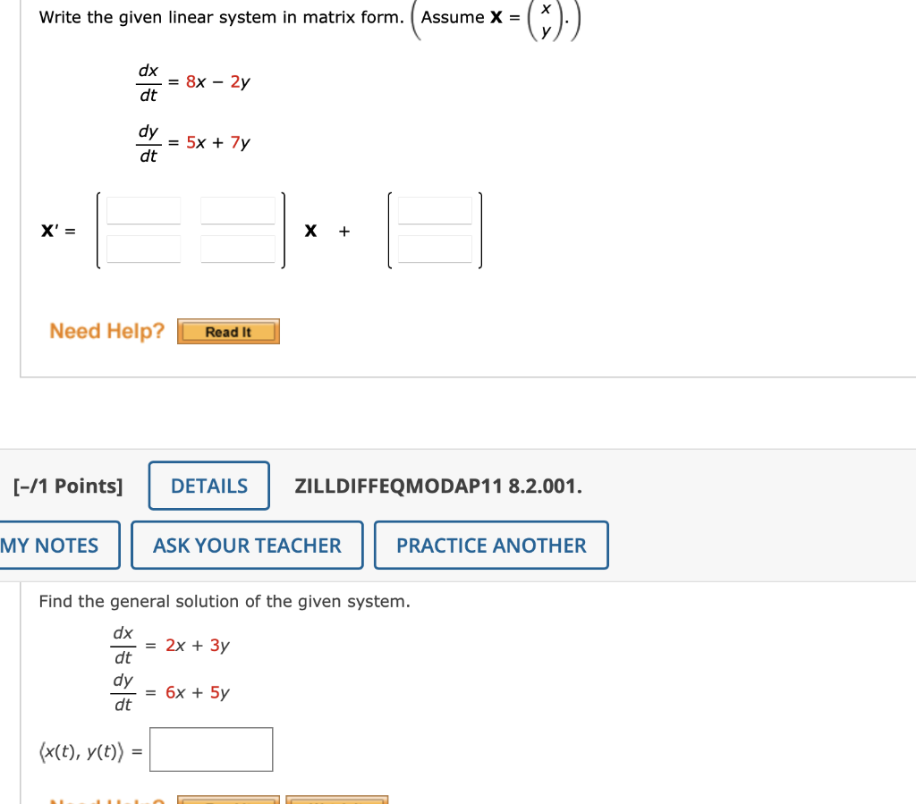 Solved Write the given linear system in matrix form. Assume | Chegg.com