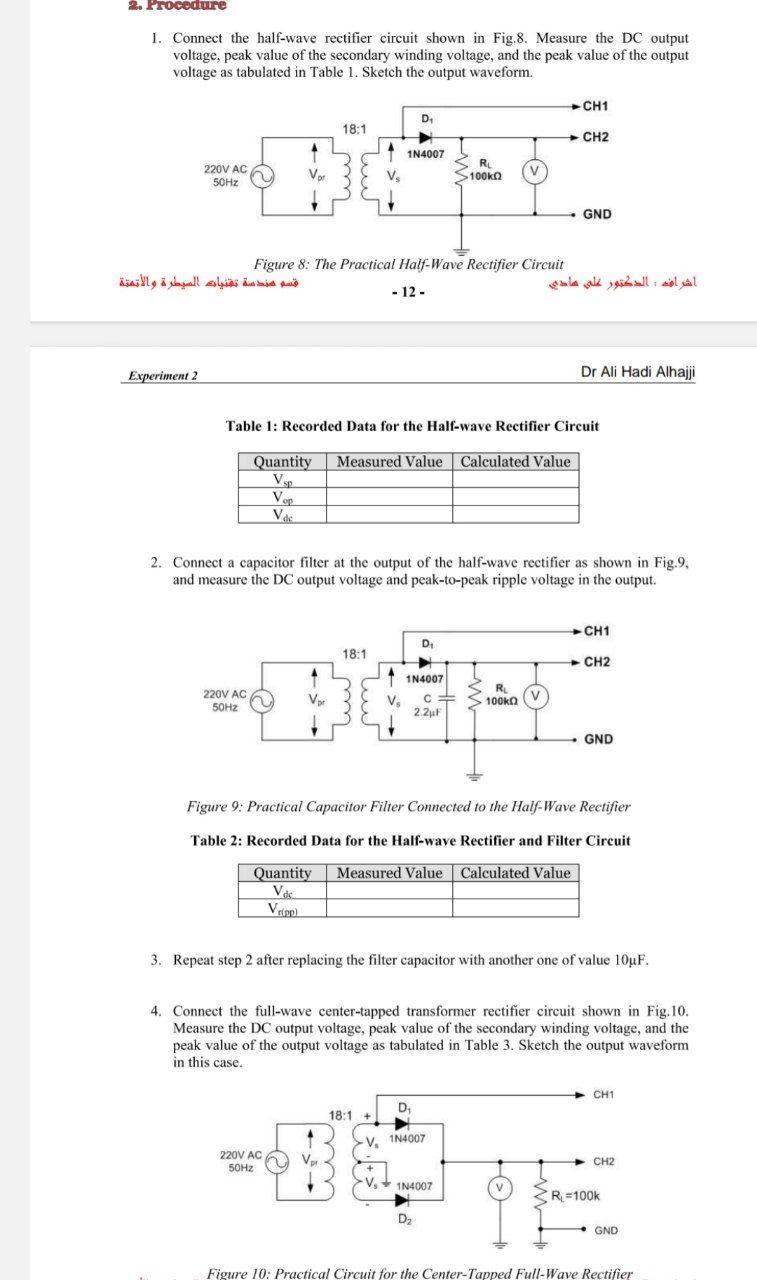 Solved 2. Procedure 1. Connect the half-wave rectifier | Chegg.com
