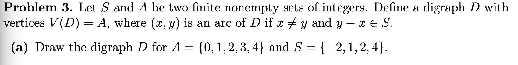 Solved Problem 4. A digraph D has vertex set {-3,3,6,12} and | Chegg.com