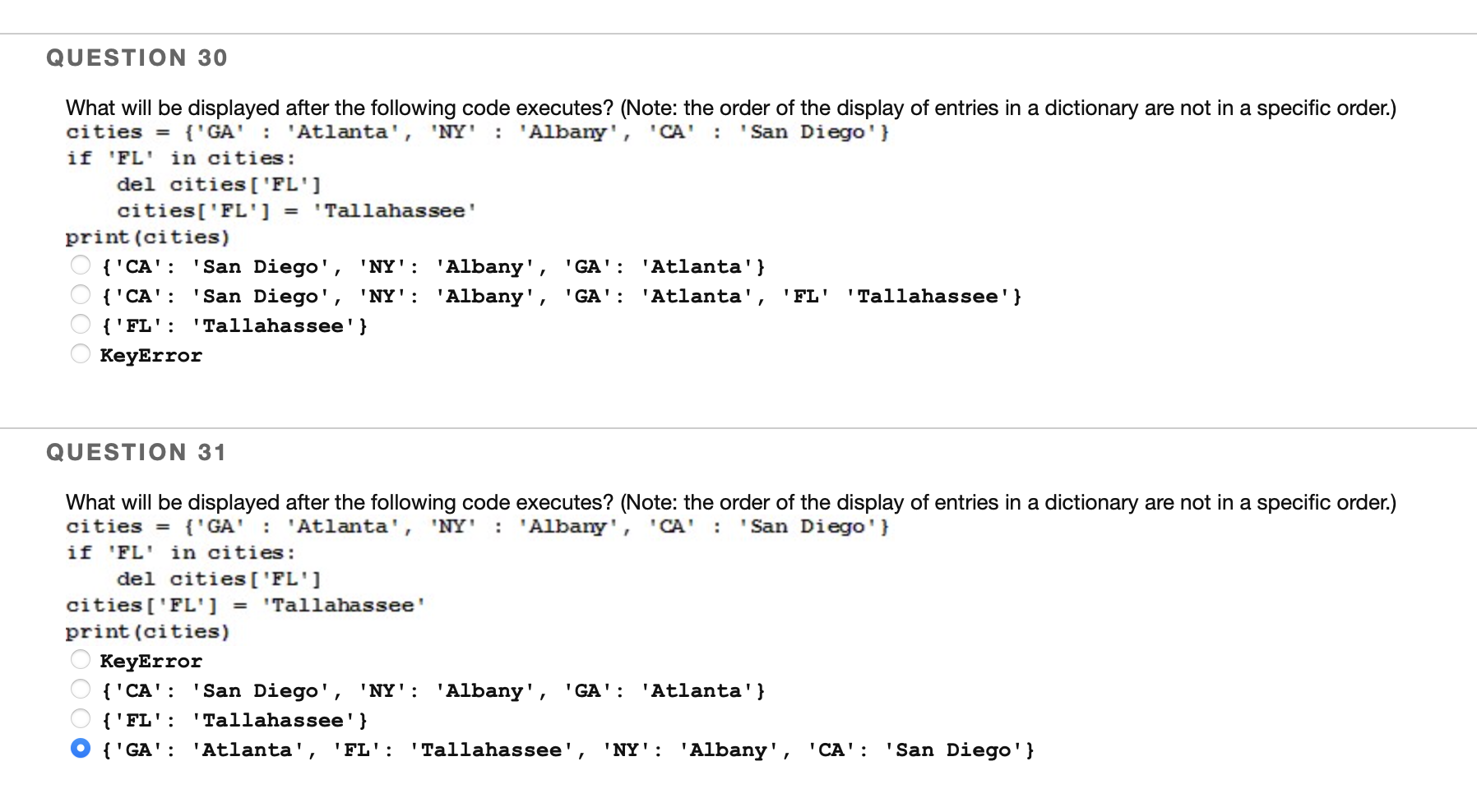 Solved QUESTION 30 = What will be displayed after the | Chegg.com