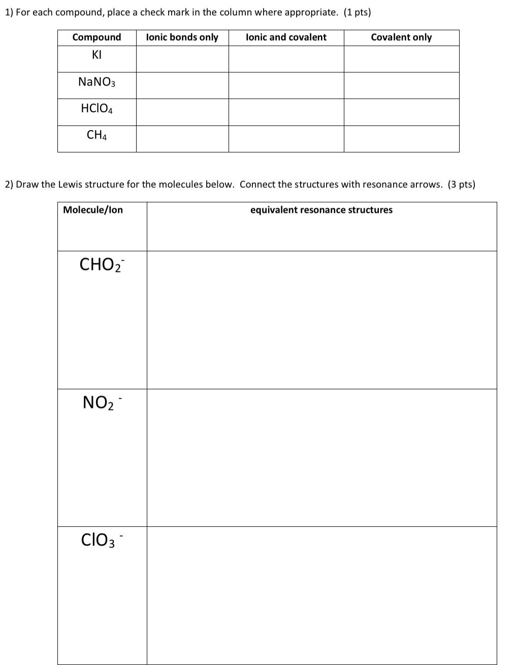 Solved 1) For each compound, place a check mark in the | Chegg.com