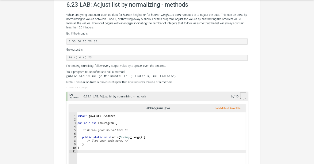 Solved 6.23 LAB: Adjust list by normalizing - methods When | Chegg.com