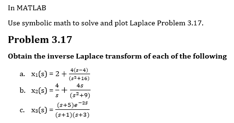 Solved In MATLAB Use symbolic math to solve and plot Laplace | Chegg.com