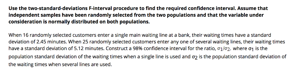 Solved Use the two-standard-deviations F-interval procedure | Chegg.com