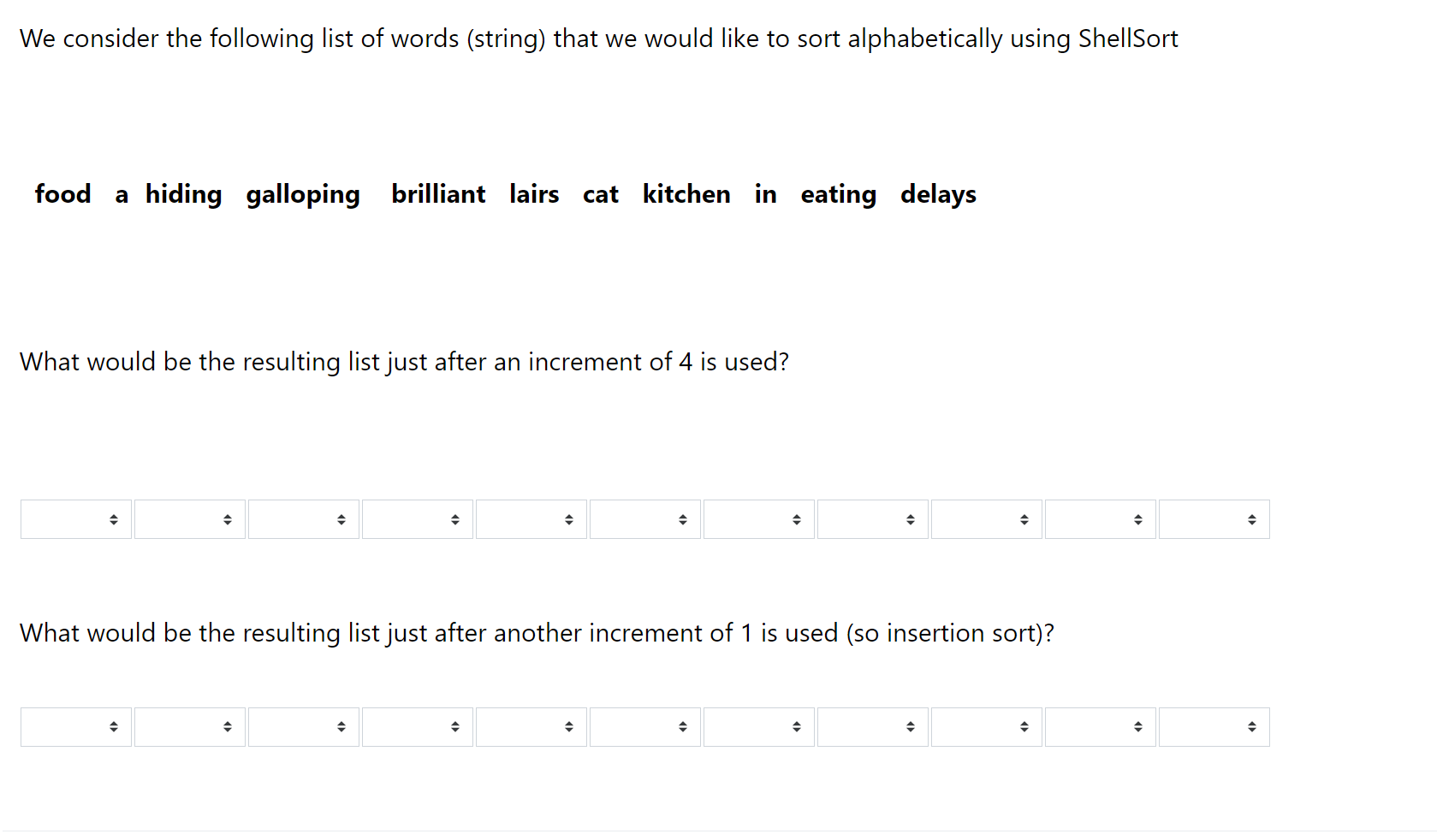Solved We consider the following list of words (string) that | Chegg.com