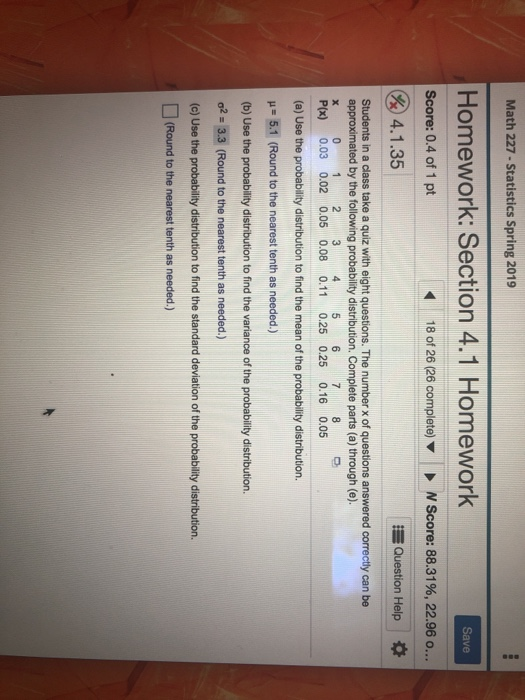 Solved Math 227- Statistics Spring 2019 Homework: Section | Chegg.com