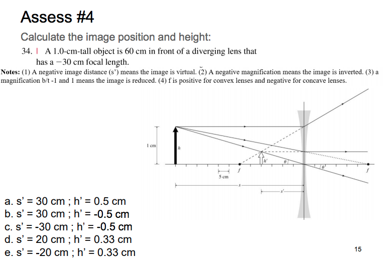 Solved Assess #4 Calculate the image position and height: | Chegg.com