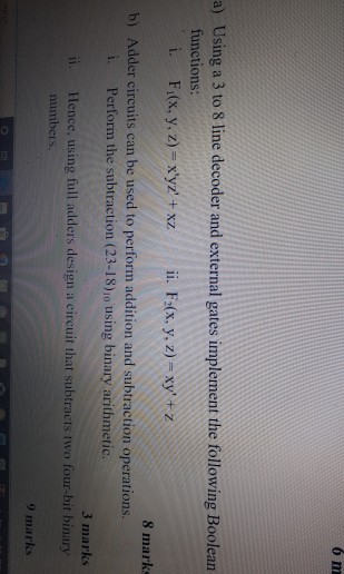 Solved a) Using a 3 to 8 line decoder and external gates | Chegg.com