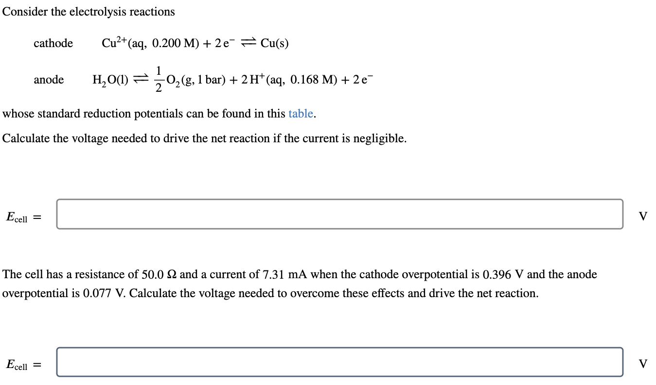 Consider the electrolysis reactions cathode | Chegg.com