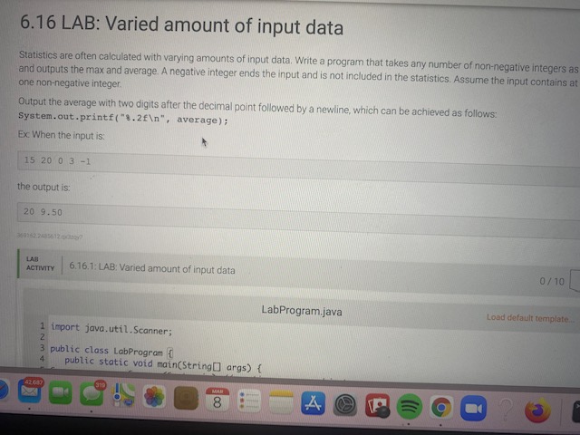 Solved 6.16 LAB: Varied amount of input data Statistics are | Chegg.com