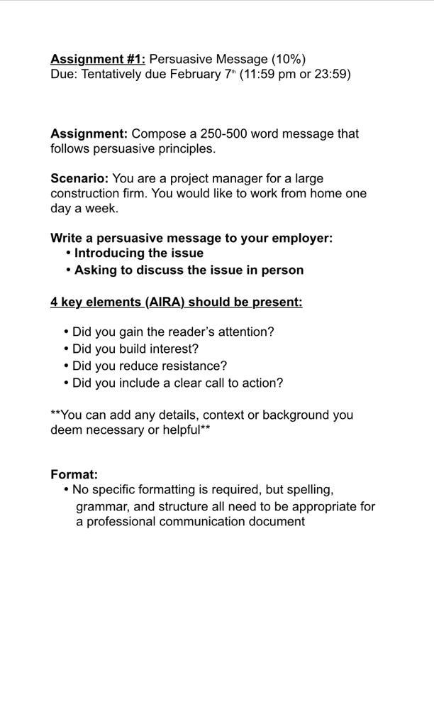 Assignment #1: Persuasive Message (10%) Due: | Chegg.com