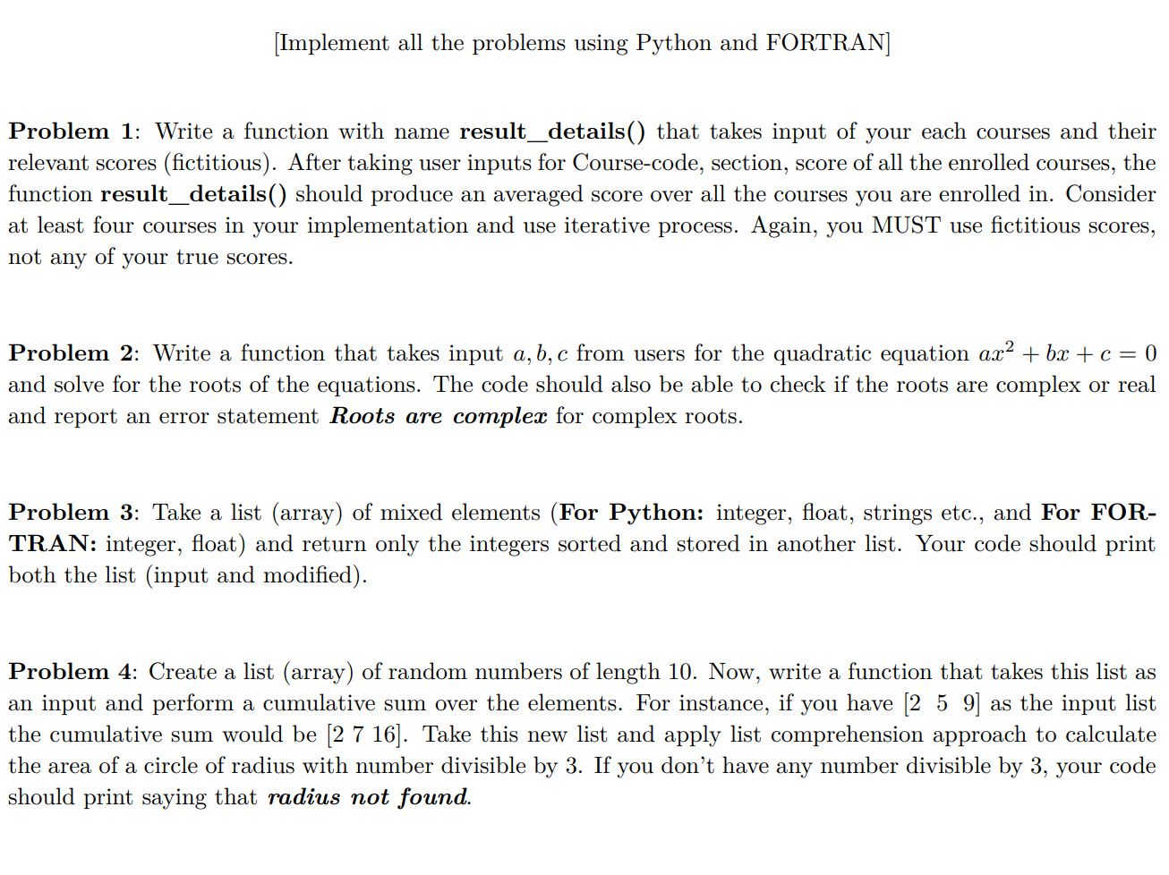 Solved Implement All The Problems Using Python And Fortran 