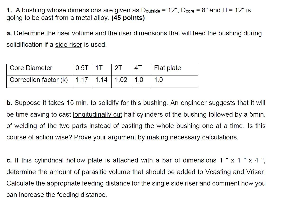 Solved 1. A bushing whose dimensions are given as Doutside = | Chegg.com