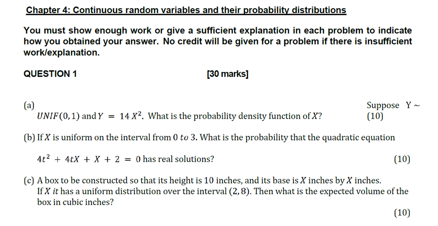 Solved Chapter 4: Continuous random variables and their | Chegg.com