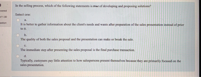 Solved In the selling process, which of the following | Chegg.com