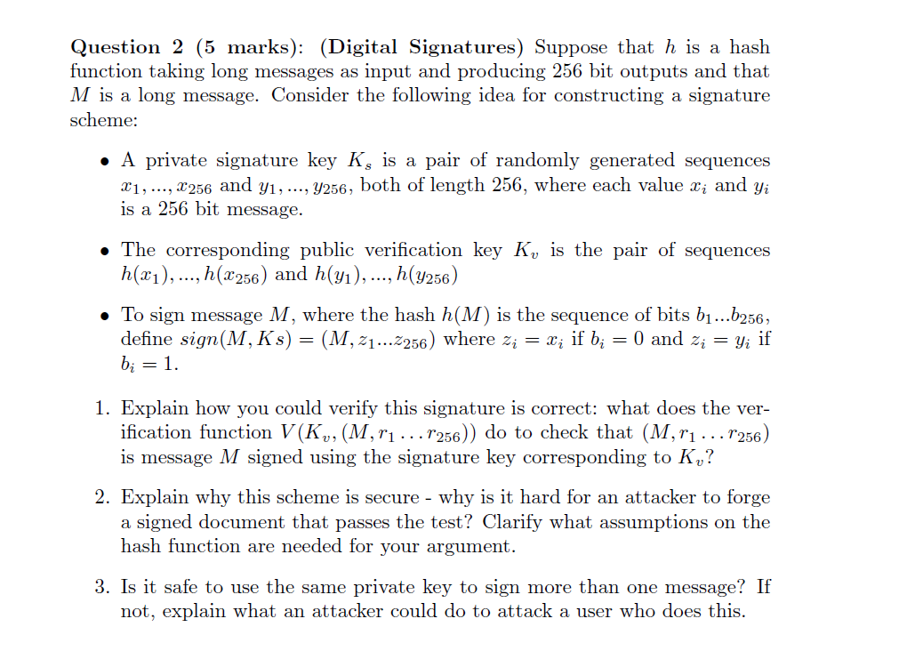 Solved Question 2 (5 marks): (Digital Signatures) Suppose | Chegg.com