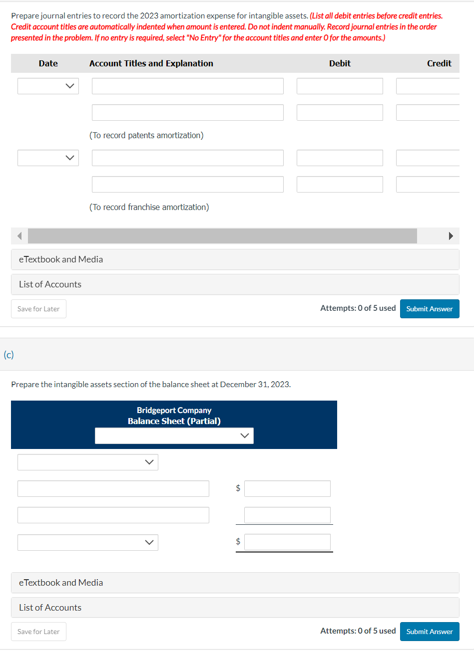 Solved The intangible assets section of Bridgeport Company | Chegg.com