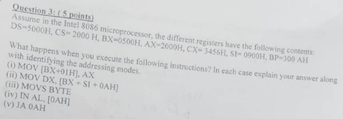 Solved Question 3: ( 5 points) Assume in the Intel 8086 | Chegg.com