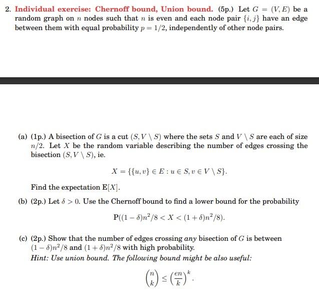 2. Individual exercise: Chernoff bound, Union bound. | Chegg.com