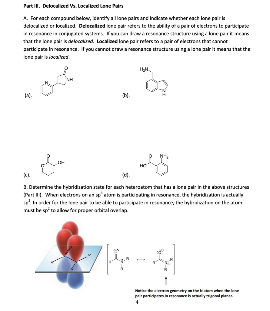 Solved Part III. Delocalized Vs. Localized Lone Pairs A. For | Chegg.com